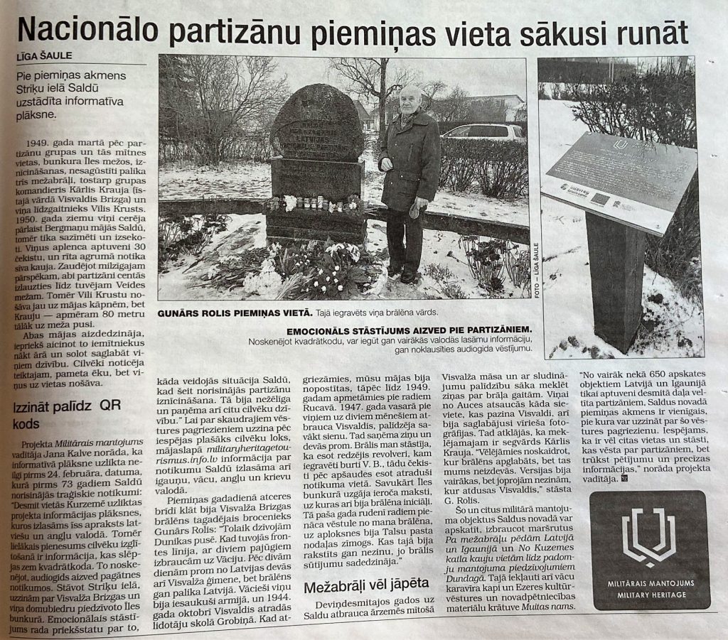 Saldus Zeme: Nacionālo partizānu piemiņas vieta sākusi runāt - KURZEMES ...